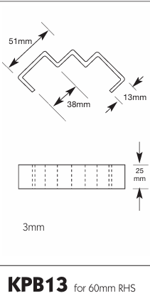 Metal Zig-Zag Gate Bracket KPB14 – 51 × 38 mm Profile for 60 mm RHS, 3 ...