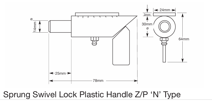Spring Swivel Lock ‘N’ Type – Zinc Plated Steel with Plastic Handle ...